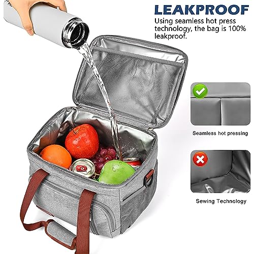 MIYCOO Insulated Lunch Bag for Women Men Reusable Lunch Box for Office Work - Leakproof Soft Adults Lunch Cooler Bag with Adjustable Shoulder Belt Grey