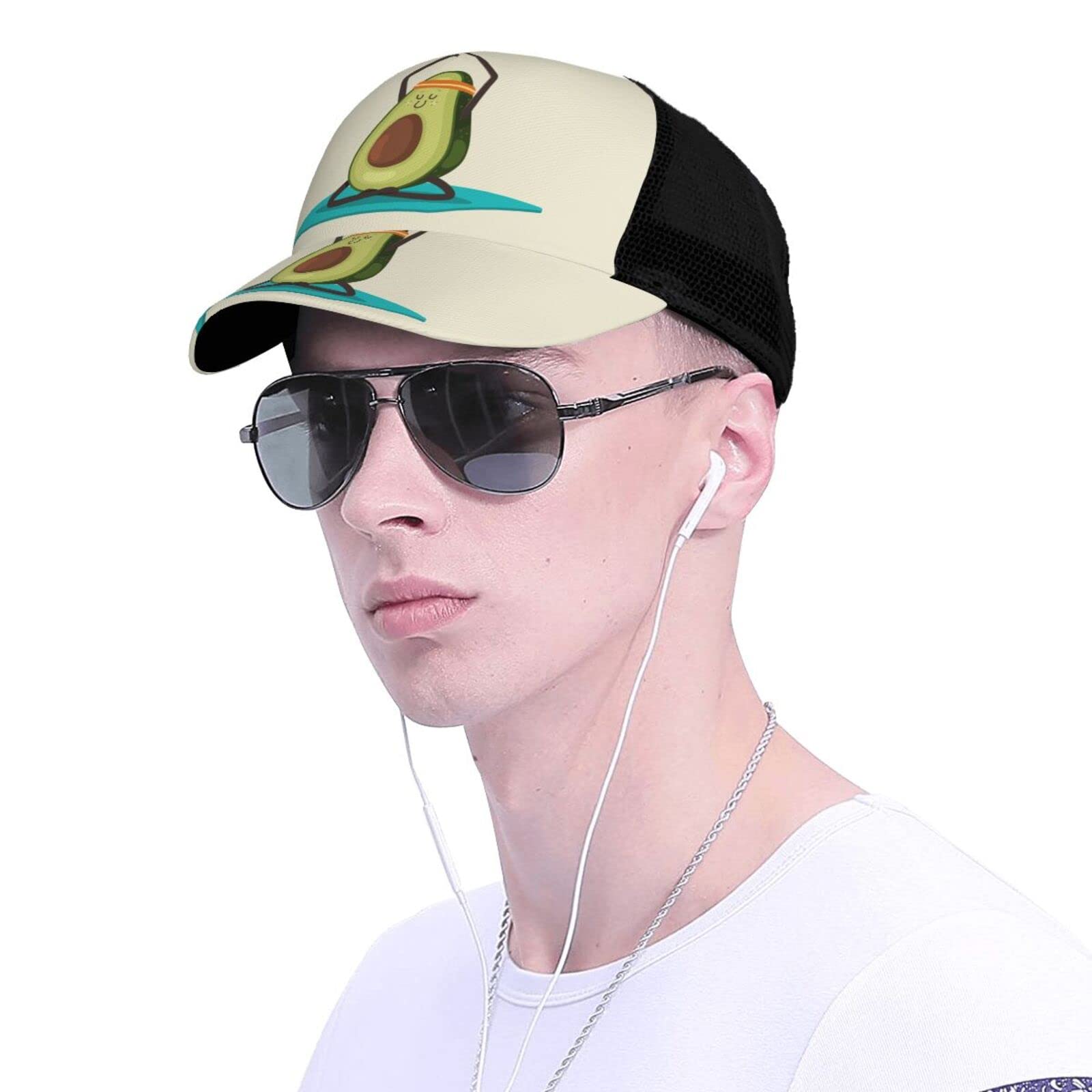 Cute Yoga Avocado Printed Adjustable Mesh Baseball Cap, Snapback Baseball Cap, Unisex Baseball Cap Hat Four Seasons are Suitable
