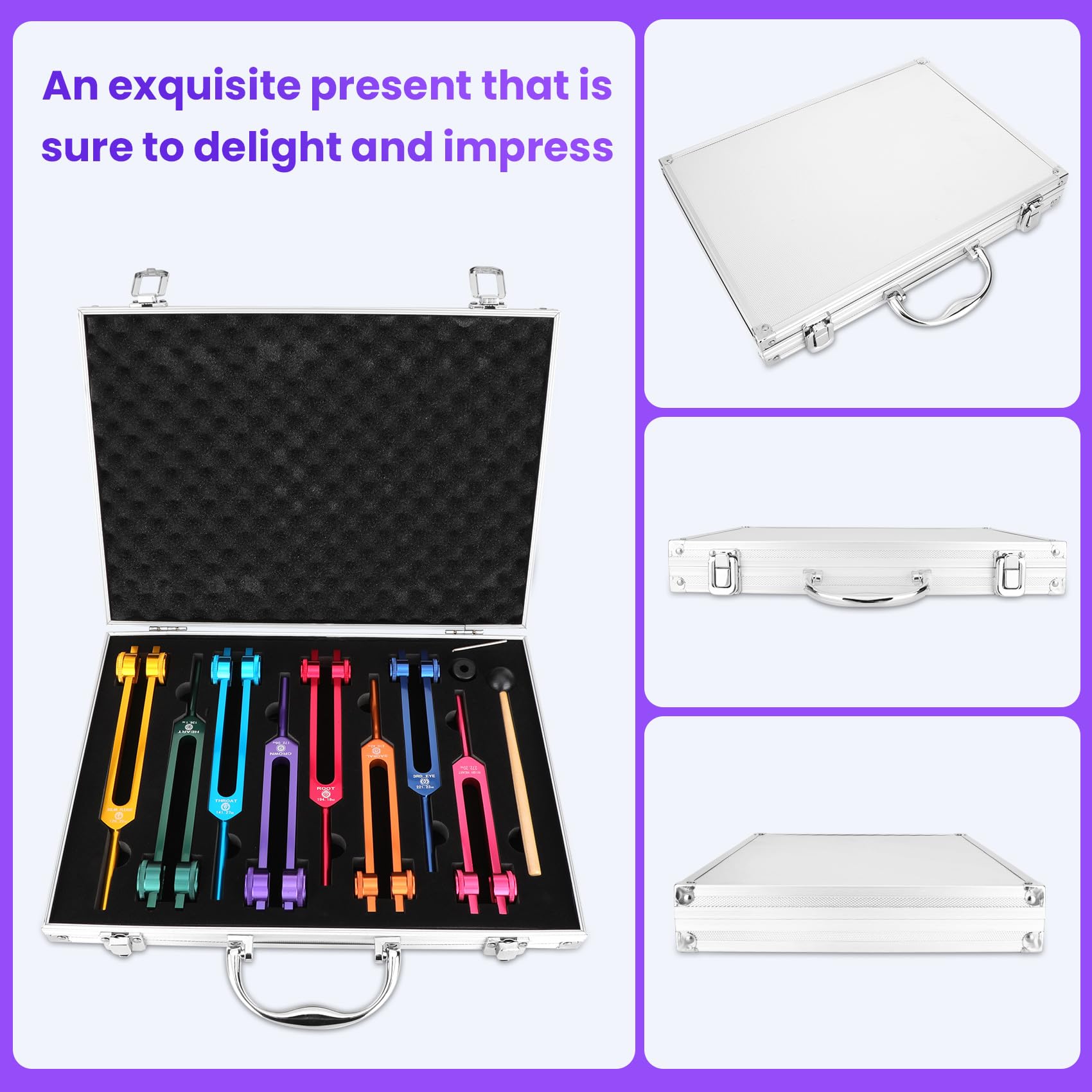 Chakra Tuning Fork Set, Tuning Forks for Healing Chakra Set, 7 Chakra+1 Soul Purpose Weighted Tuning Forks Set Includes Exquisite Aluminium Gift Box,for Meditation, Yoga..