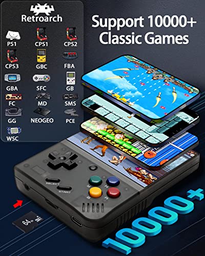 Miyoo Mini Plus,Retro Handheld Game Console with 64G TF Card,Support 10000+Games,3.5-inch Portable Rechargeable Open Source Game Console Emulator with Storage Case,Support WiFi.(Black)