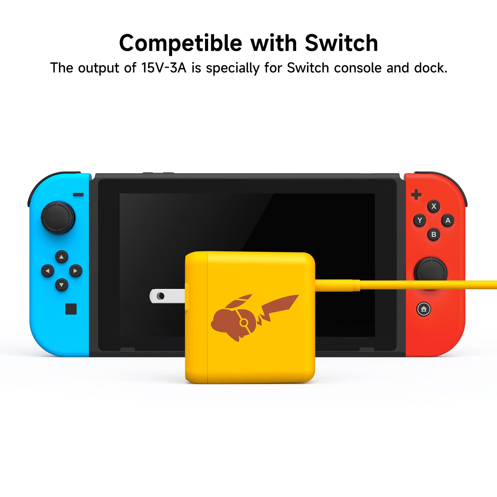 Charger Compatible with Nintendo Switch or OLED Model, Samsung S10, Fast Travel Charger with 1M Type C Cable, 45W AC Adapter, Supports Nintendo Switch Dock Station and TV Mode, Yellow