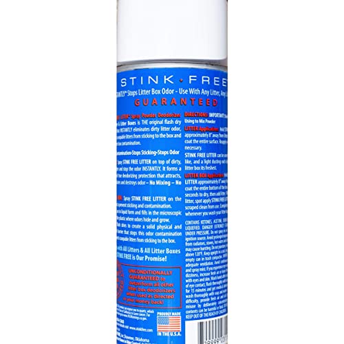 Stink Free Cat Litter Box Deodorizer Powder Spray & Odor Eliminator (2 Cans) - Non-Stick Kitty Litter Box Deodorizer, Eliminators, Absorber & Freshner
