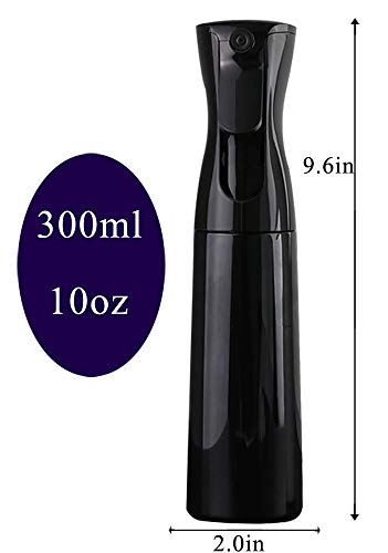 Black Hair Spray Water Bottle Continuous Pressurized 360 Fine Mist Sprayers Refillable Empty Plastic Mister for Skin Care Hairstyling Plants Cleaning 300ml 10oz