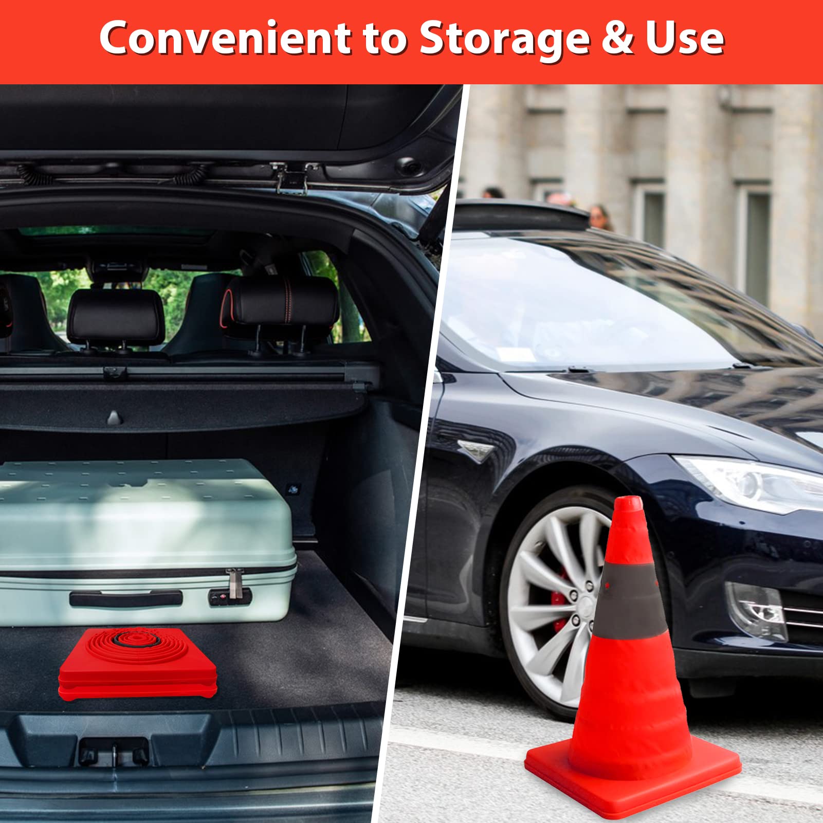 EDAUS 5 Pack Collapsible Traffic Cones, 18 Inch Orange Safety Road Parking Cones, Pop up Construction Cones with Reflective Strips and Stable Base, Perfect for Driving Training & Remind People
