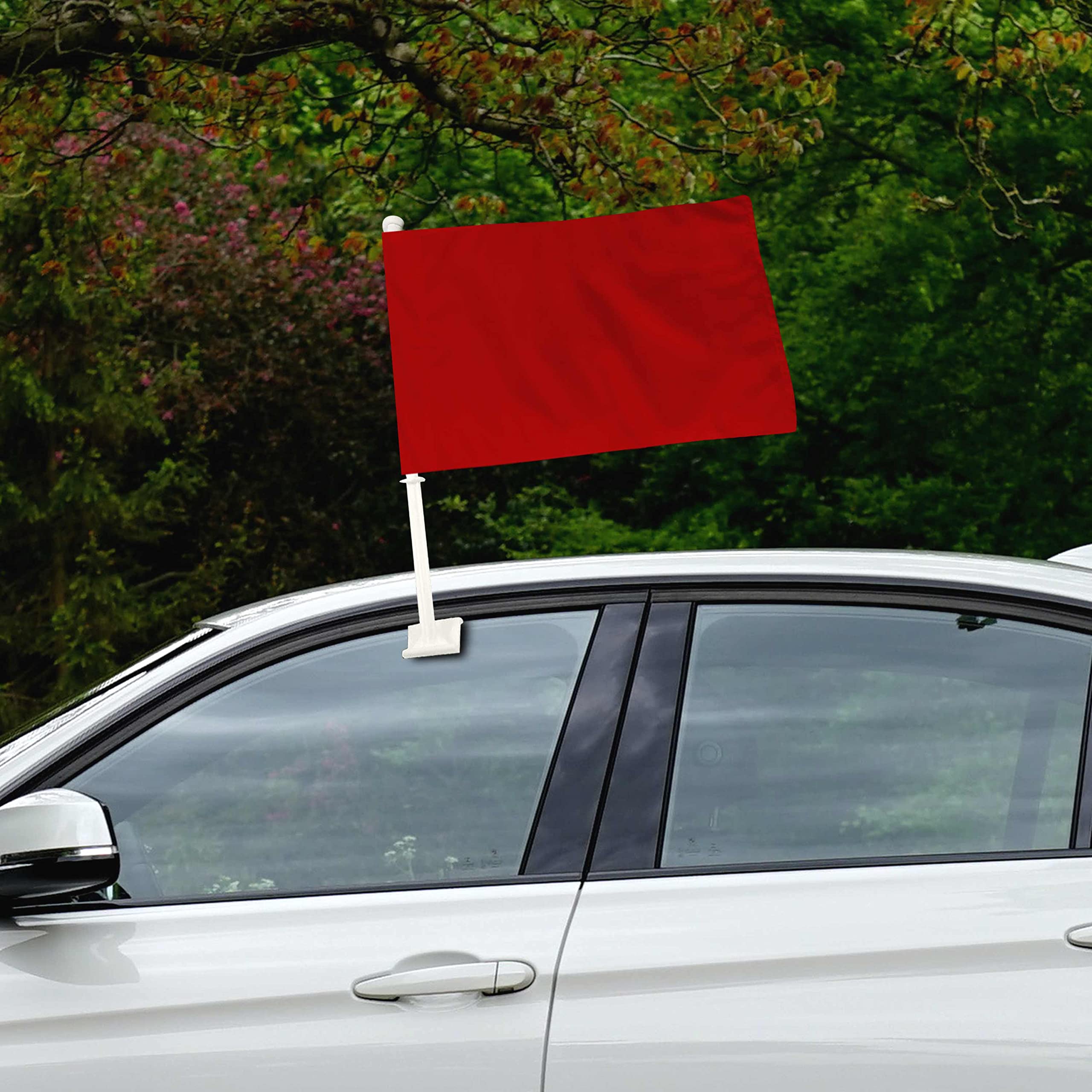 Solid Red Car Window Clip Flag Fade Resistant Vehicle for Patriotic, Sports Events, Parades - Premium - Double Side Printing (Pack of 100)
