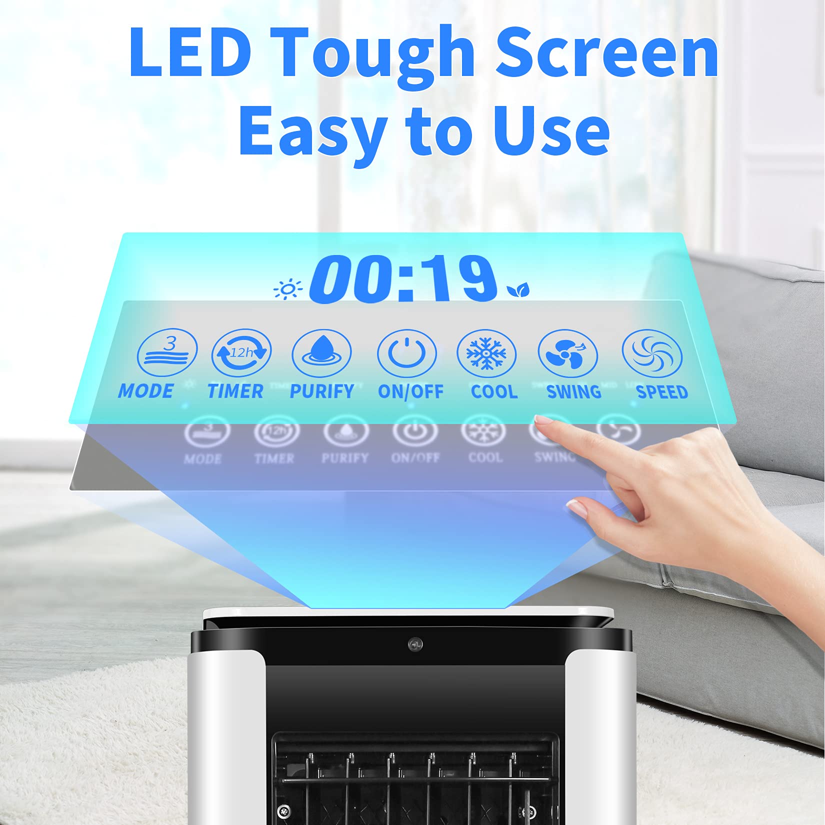 Portable Electric Air Conditioner Unit—2-1 Air Cooler & Tower Fan with 3 Speeds/Modes,12H Timer,with remote and 2 Ice Packs,7L Large Water Tank for Home,Office,Kitchen White