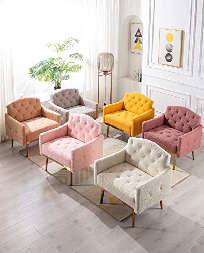 KINFFICT Modern Accent Chair, Upholstered Single Sofa Arm Chair for Living Room and Bedroom, Comfy Armchair with Solid Tapered Metal Legs, White