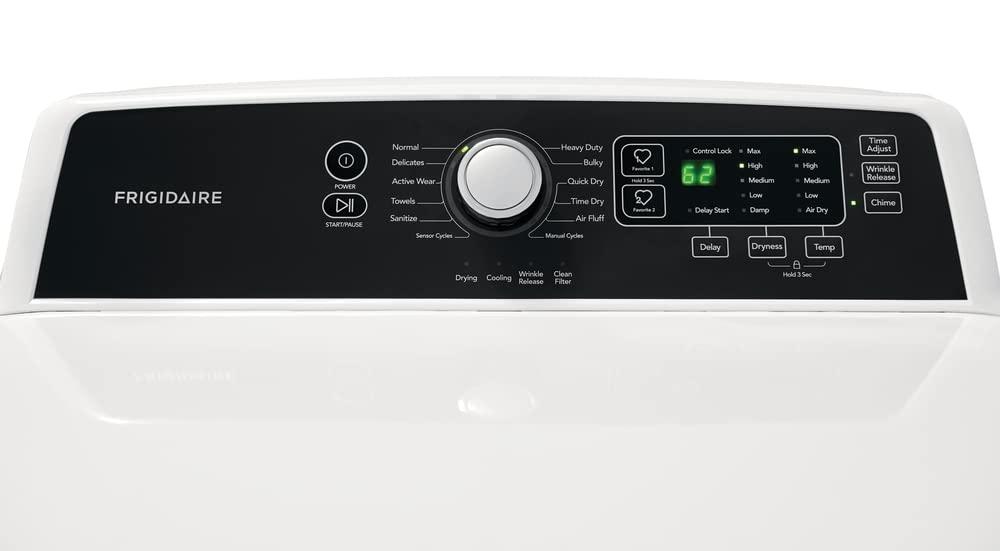 Frigidaire FFRE4120SW 6.7 cu. ft. Large Capacity Free Standing Electric Dryer, 10 dry cycles, Quick Dry, Active Wear, Sanitize, Eco Dry, Anti-Wrinkle, Reversible Door option, in White