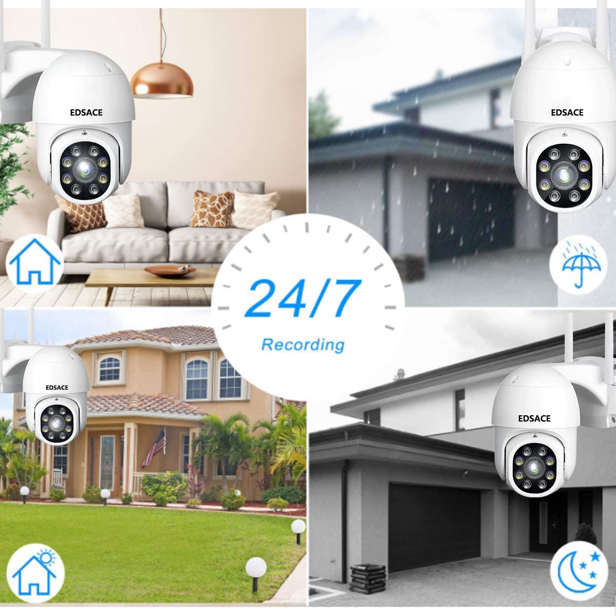 EDSACE Dome Cameras 5G Outdoor Wireless Security Camera with Two Way Audio, Continuous Recording, 24/7 Monitoring, IP Camera for Home Security