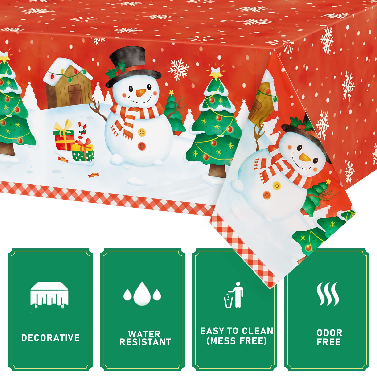 Christmas Tablecloths Plastic - 1 Pack 54" x 108" Disposable Plastic Christmas Table Cloth Rectangle Table Christmas Table Cover Xmas Holiday Family Dinner Birthday Home Kitchen Outdoor Indoor