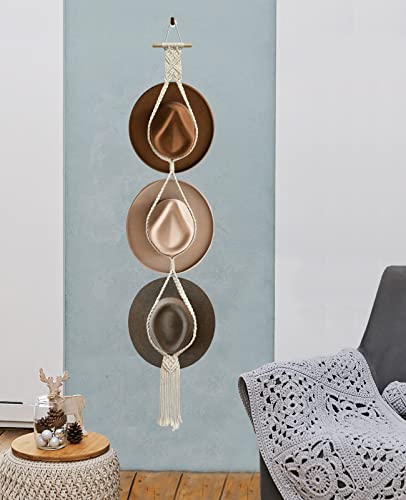 Mayamila Hat Racks Hat Hangers for Wall, Bohemian Hat Organizer for Wall Hanging Hat Display, Hand Weaving Boho Hat Rack Decorative Cowboy Women Hat Holder for Wide Brim Bowler Fedoras Caps