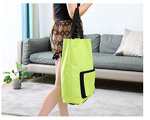 Foldable Shopping Cart Folding Shopping Bag Portable Hand-held Collapsible Sundries Bag Wheeled Folding Shopping Cart Collapsible Food bag With Wheels, Green