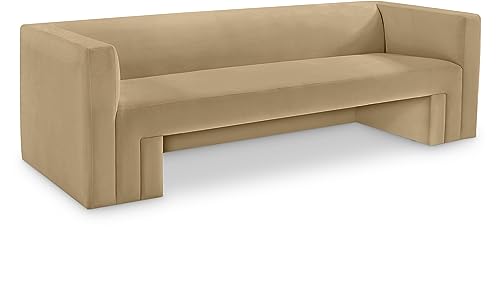 Meridian Furniture 665Camel-S Henson Collection Modern | Contemporary Velvet Upholstered Sofa with Soft Camel Velvet, Solid Wood Frame, 89.5" W x 34.5" D x 28" H, Camel