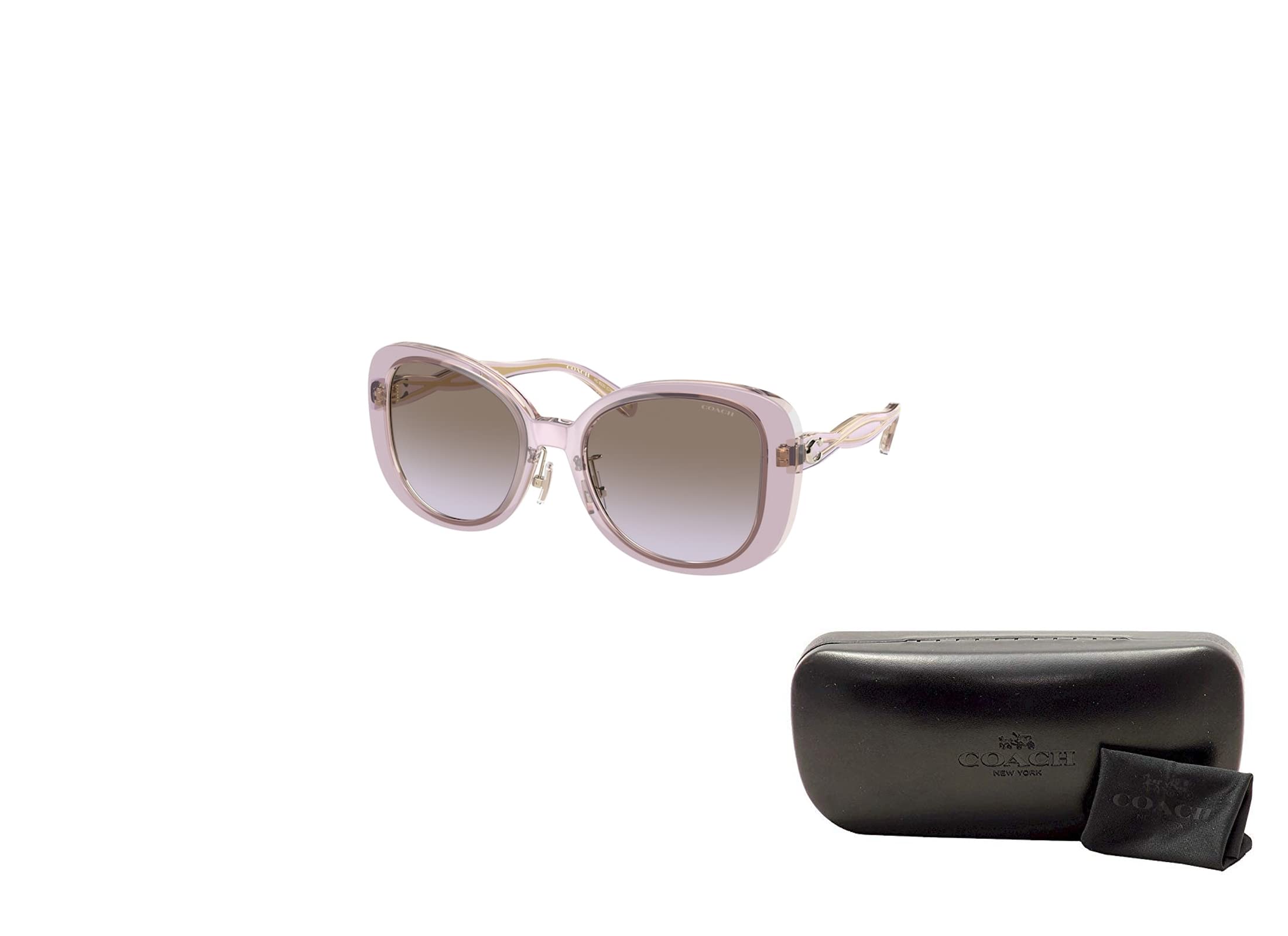Coach HC8333 56794Q 53MM Transparent Lilac/Grey Lilac Gradient Square Sunglasses for Women + BUNDLE With Designer iWear Eyewear Kit