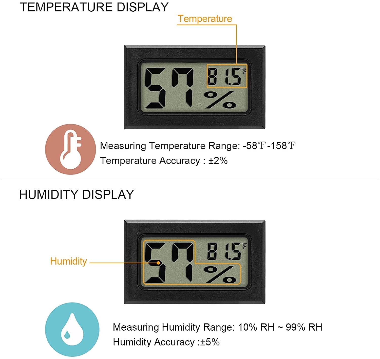 Mini Digital Thermometer and Humidity Meter, Hygrometer Without Probe, Hydrometer: Digital Temperature and Humidity Monitor for Reptile Incubator, Brooders, Garden, Greenhouse, Fridge, Experiment use