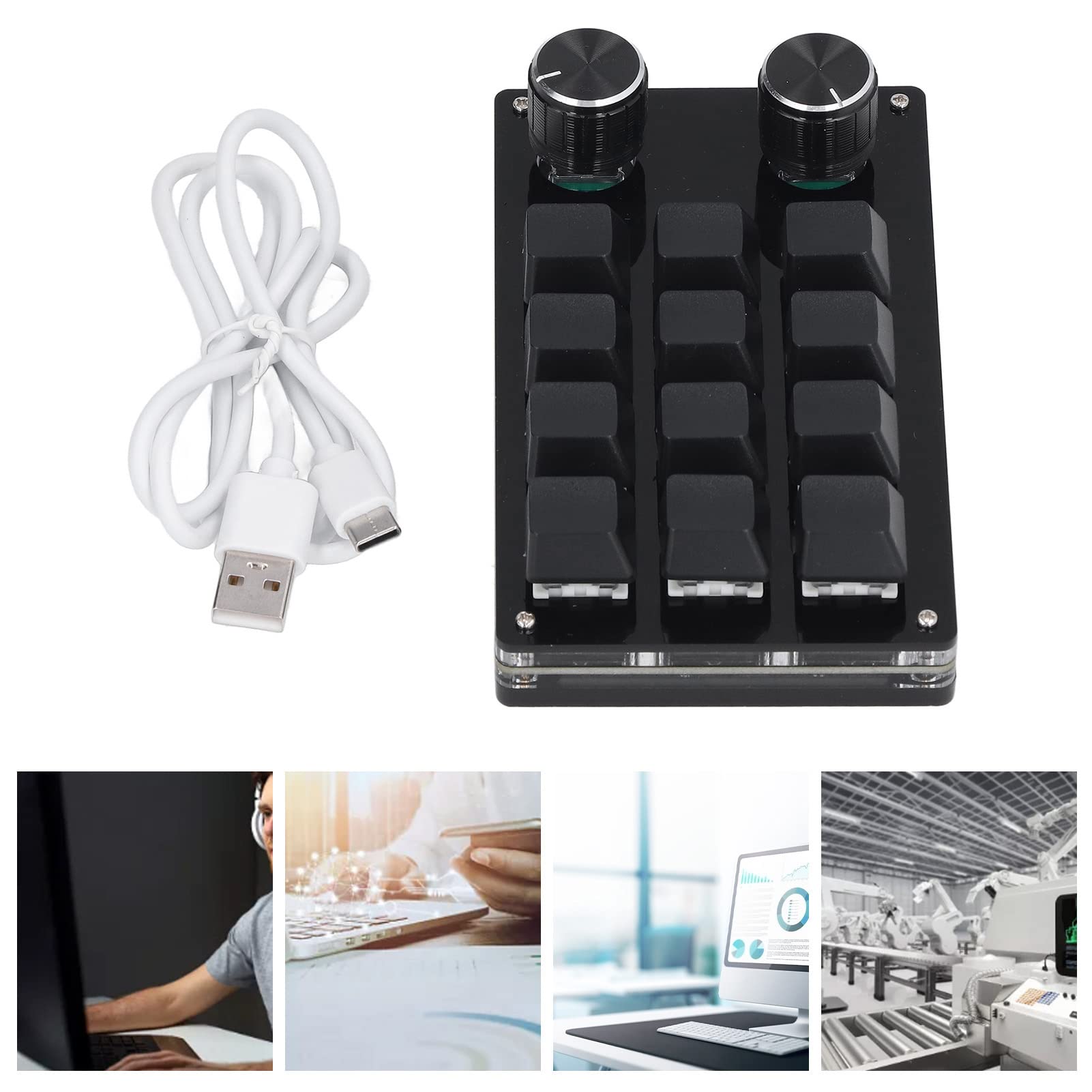 DAUERHAFT PC Gaming Keyboard, Portable Programmable Computer Keyboard and Mechanical Gaming Keyboard, Customizable Mechanical Keyboard and Computer Game Hardware with 1 USB Cable, 12 Keys, 2 Buttons