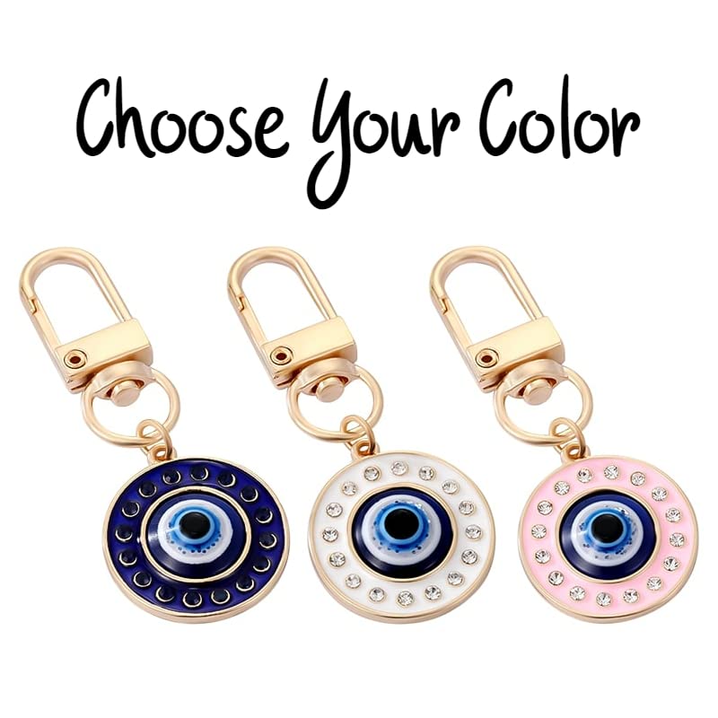 Cute Jewelry Evil Eye Keychain Good Luck Key Chain for Women Charms for Car Keys Holder (White)