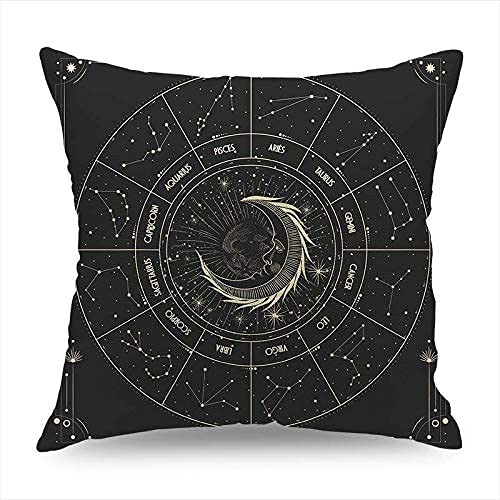 CARROLL Set of 4 Retro Sun and Moon Mandala Bohemian Style Summer Decor Square Cushion Case Decorative for Sofa Couch Patio 18 x 18 Inch
