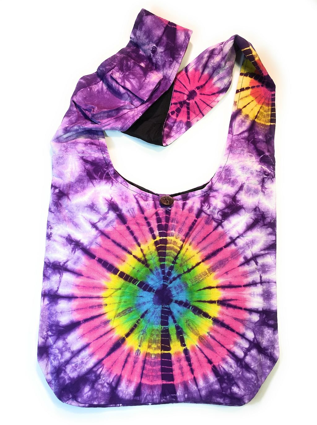 Tie Dye Crossbody Shoulder Hippie Boho Handbag Purse in Purple Large