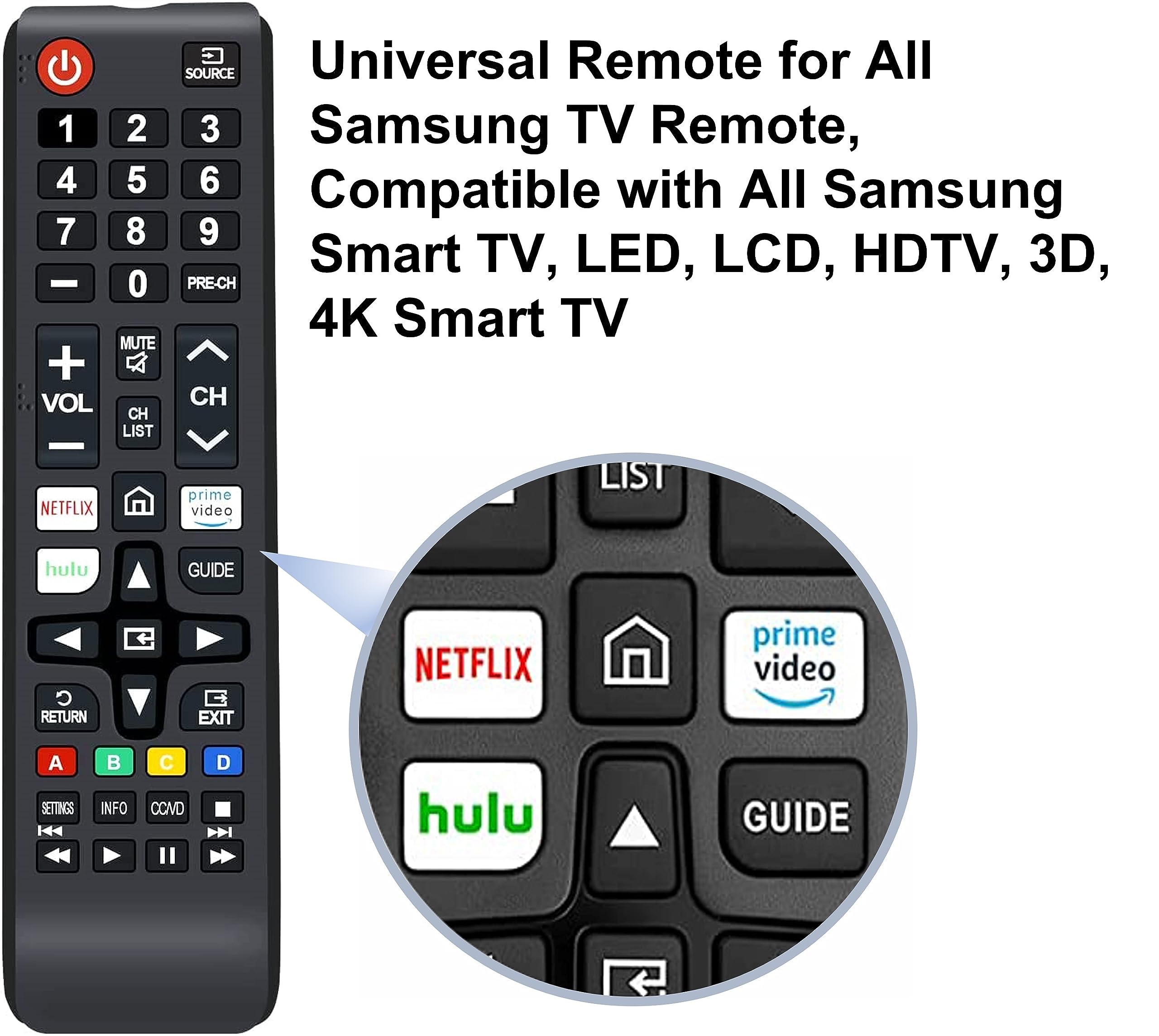 Universal Remote Control for All Samsung-TV-Remote, Compatible with All Samsung LCD LED HDTV 3D Smart TVs