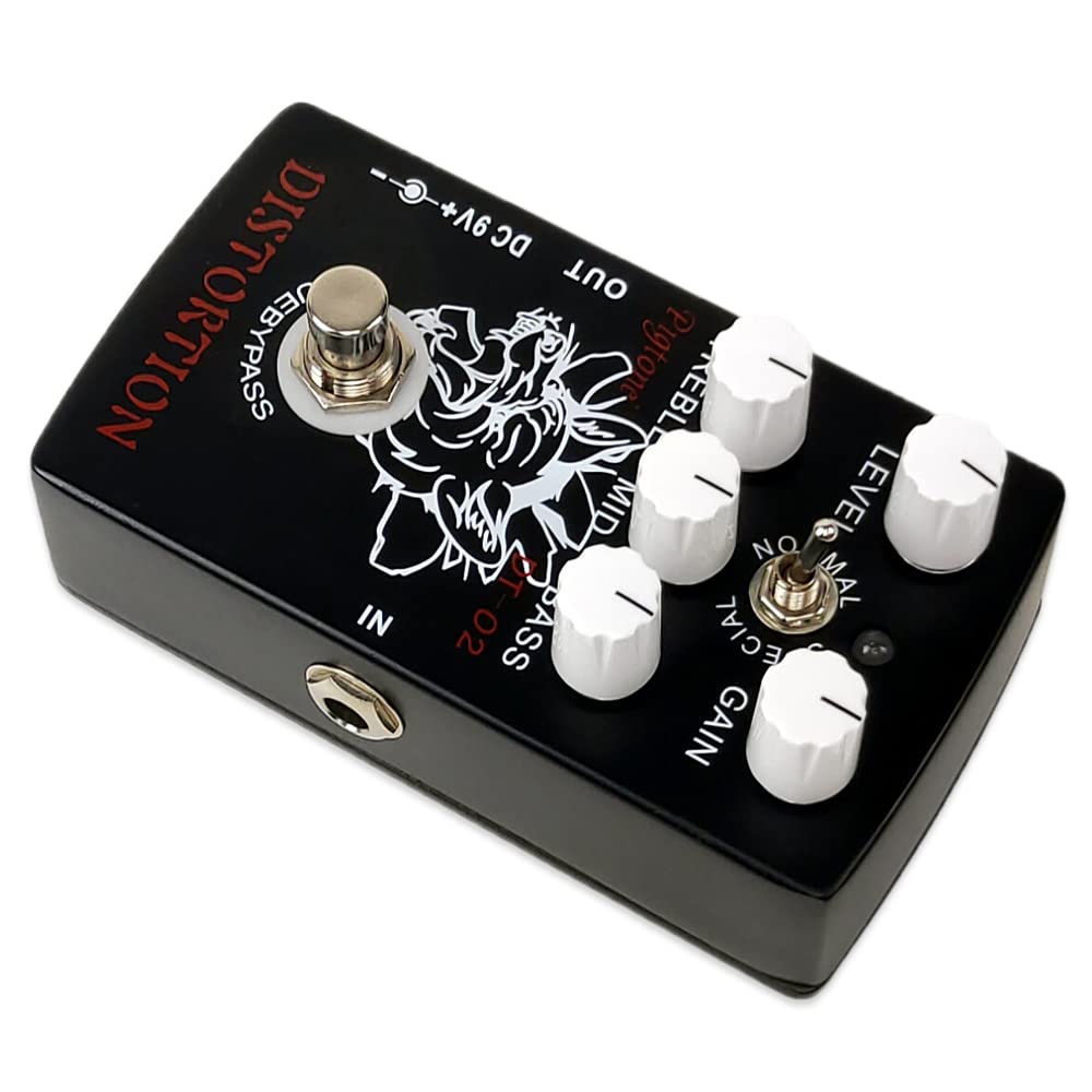 pigtone Distortion Guitar Pedal, Distortion Guitar Pedal for Electric Guitar Effect Natural Tight Pedal True Bypass Black PP-30