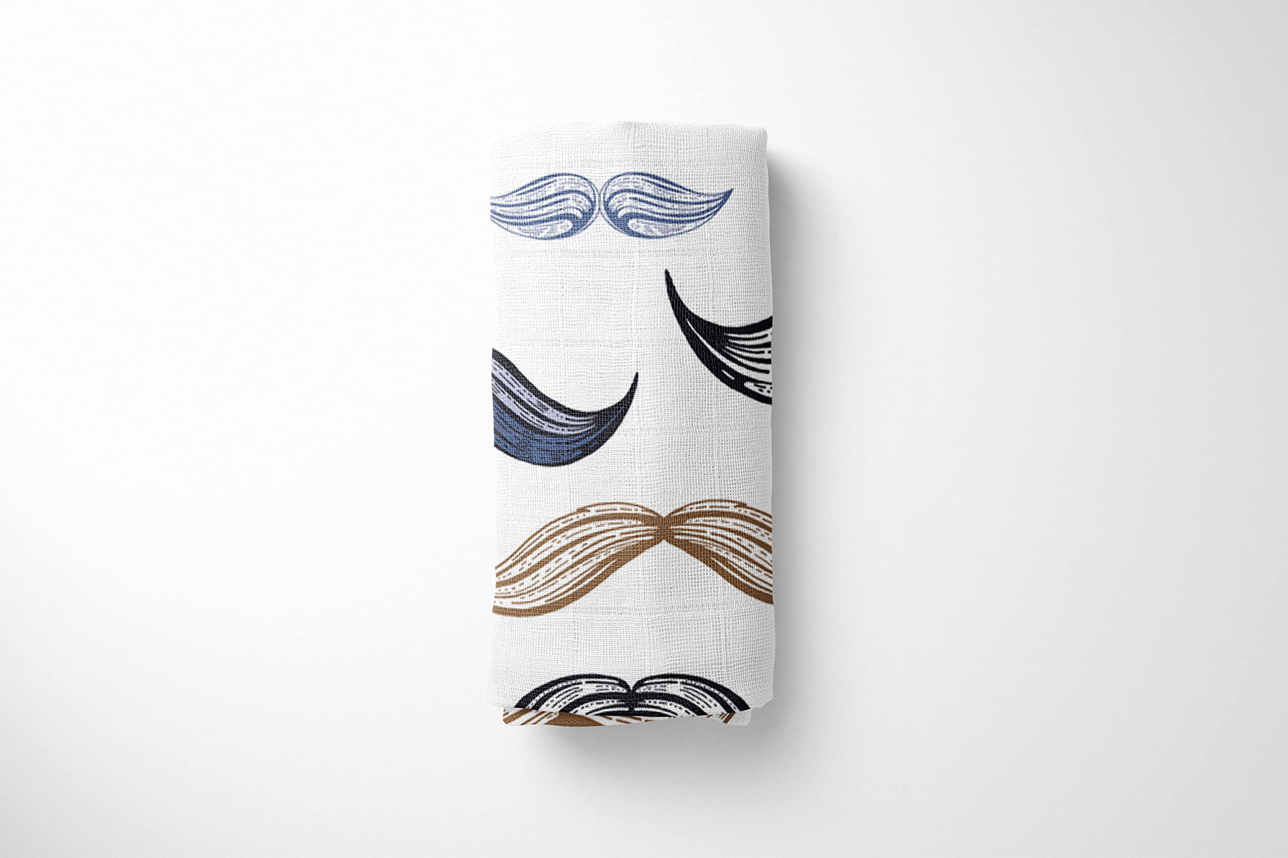 Noisy Mouse 47" x 47" Muslin Swaddle Blanket. 70% Bamboo, 30% Cotton. Little Man Mustache Patternā¦