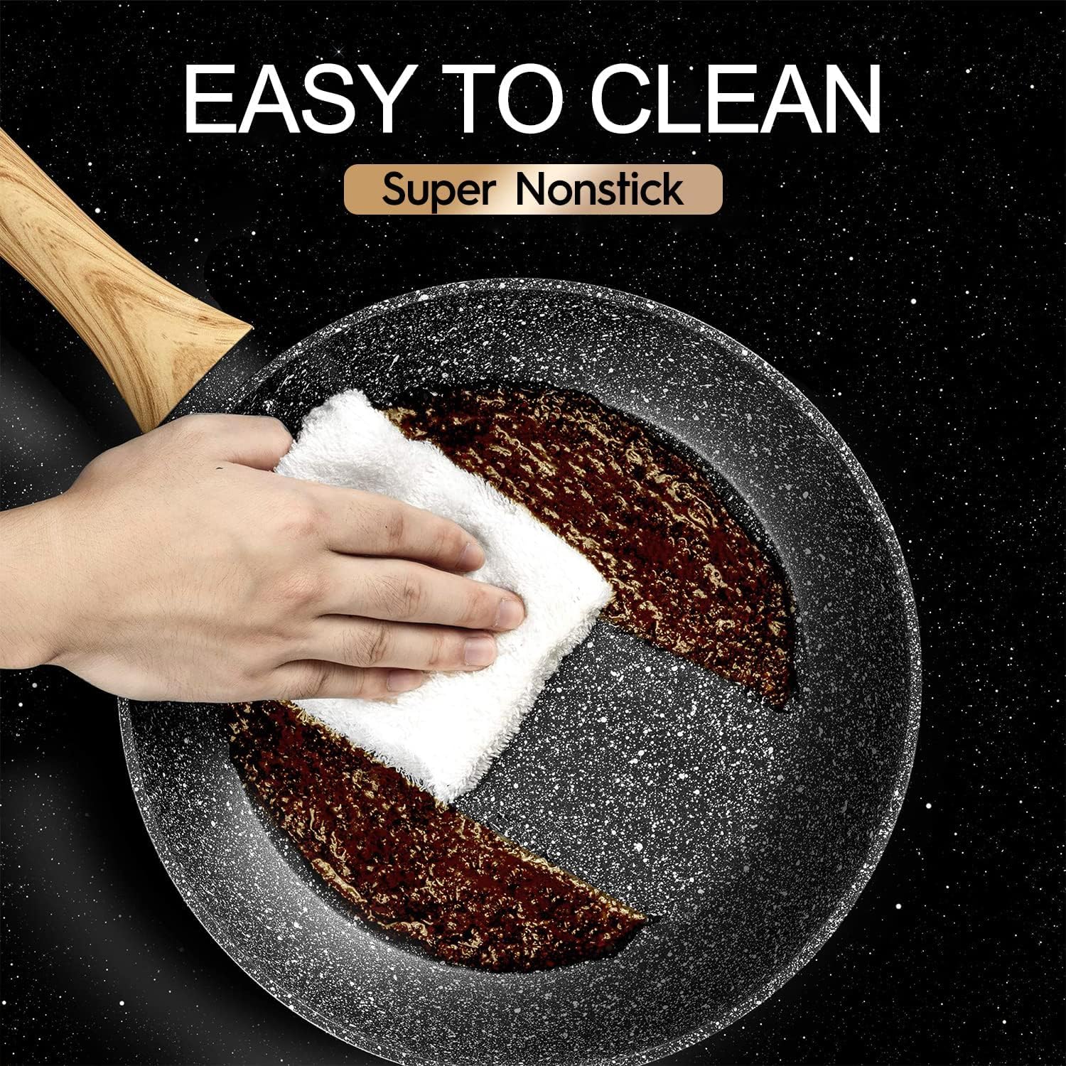 MICHELANGELO Nonstick Frying Pan with Lid, 12 Inch Frying Pan with Stone Coating, Large Frying Pan Granite with Bakelite Handle, Induction Compatible
