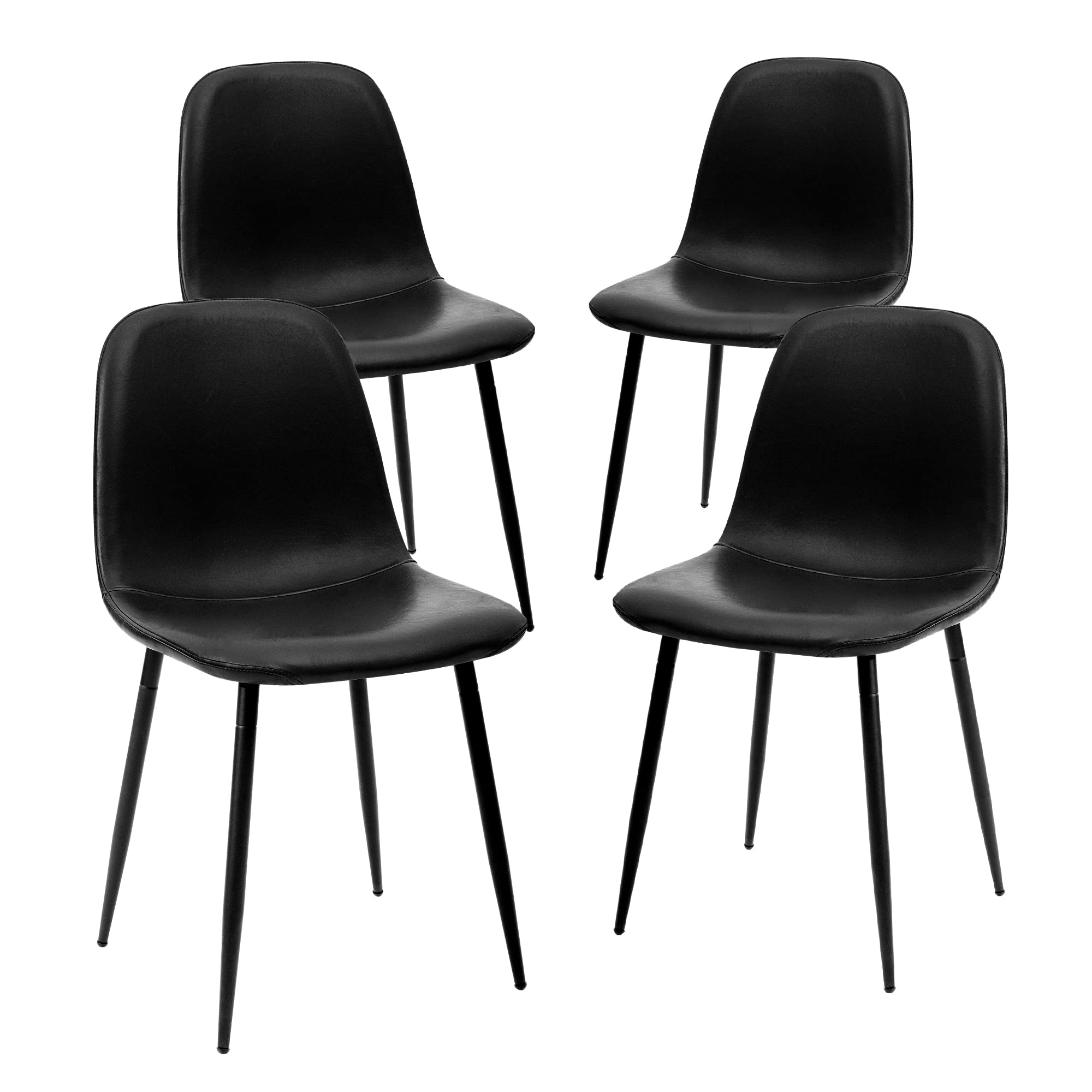 CangLong Faux Leather Dining Back Modern Side Chair for Pub Coffee Home, Set of 4, Black