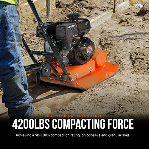 SuperHandy Plate Compactor Rammer 7 HP Gas Engine 4200-Pounds of Compaction Force Rammer Jumping Jack Tamper 20 ร 15 Inch Plate for Paving Landscapes Sidewalks Patios EPA/CARB Compliant