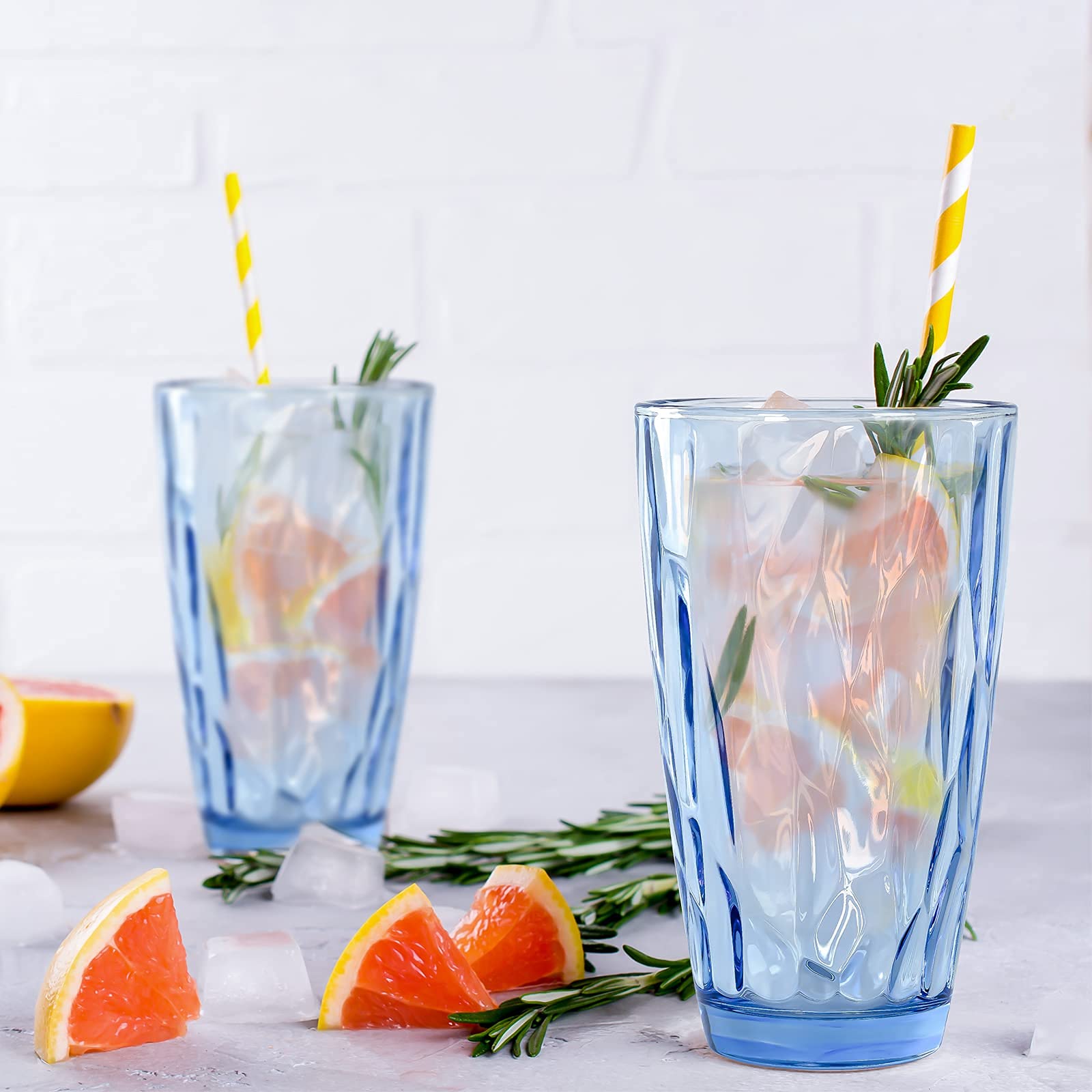 CREATIVELAND Drinking Glasses Tumbler Light Blue Set of 8, for Water,Cocktail,Juice,Beer,Iced Coffee,Clear Blue Glassware for Kitchen,Thick & Heavy Glass Highball Glasses with Heavy Base 15.8oz/13.7oz