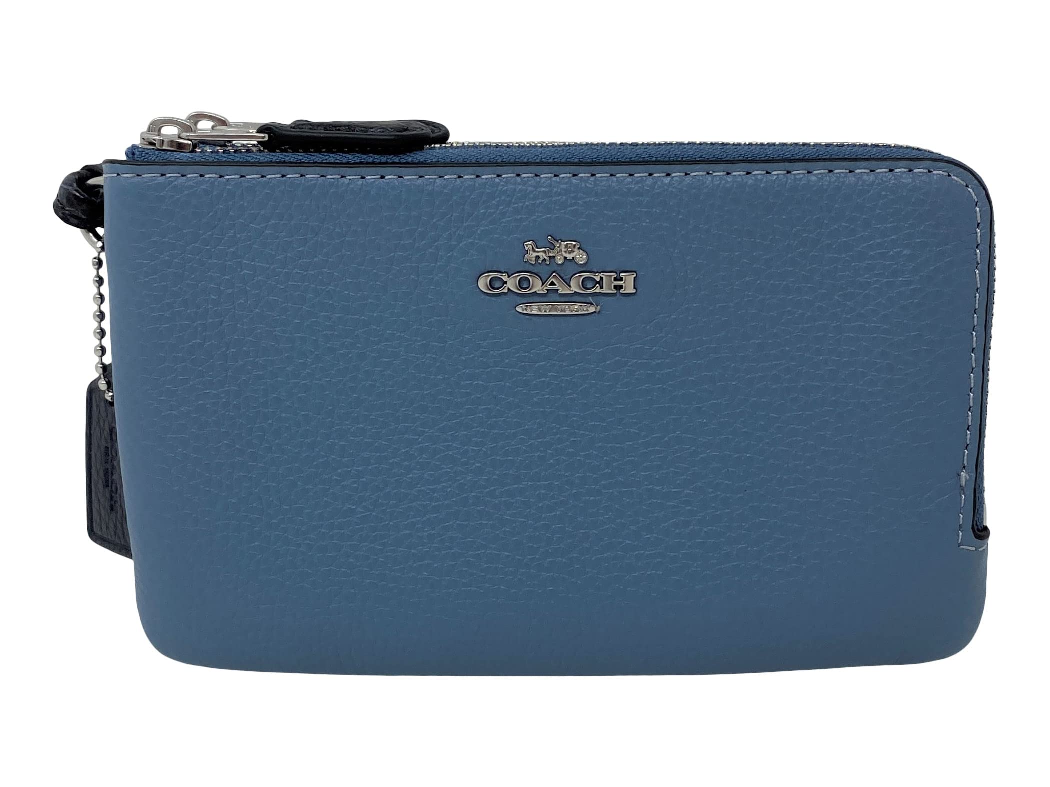 Coach Pebbled Leather Double Corner Zip Wristlet Indigo Style No 6649