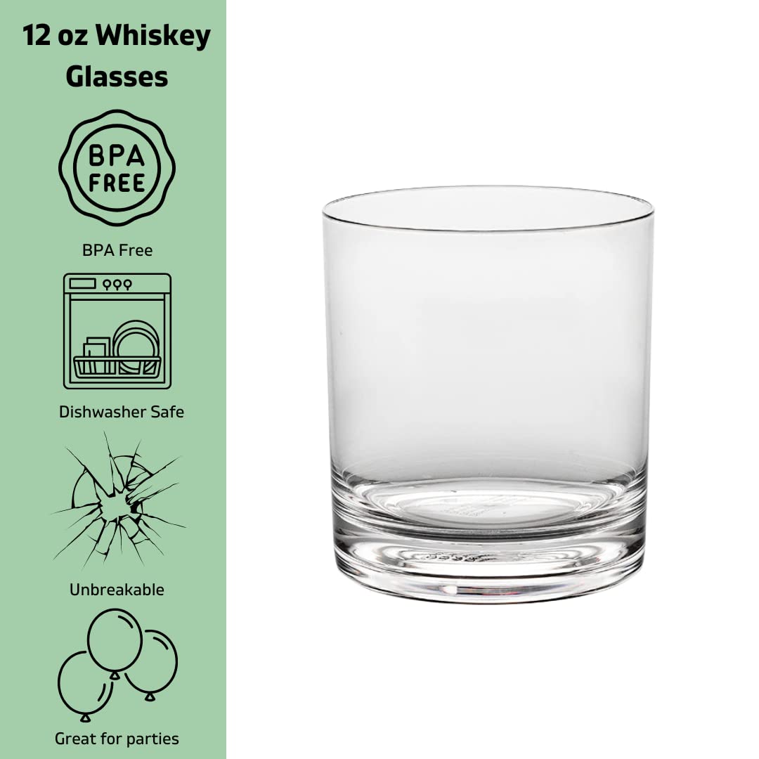 D'Eco Unbreakable Whiskey Glasses (Set of 4, 12oz ea) - Reusable Shatterproof Bourbon, Scotch & Old Fashioned Glasses - Perfect Indoor Outdoor Drinking Cups for Parties - Holiday Christmas Gift Idea