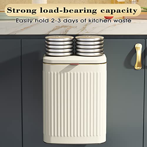 Kitchen Compost Bin Hanging Trash Can with Lid, 2.1 Gallon Stainless Steel Trash Can Compost Bin, Wall-Mount Indoor Kitchen Trash Bin for Cabinet, Under Sink, Bathroom (2.1 Gallon, 8L Ivory White)
