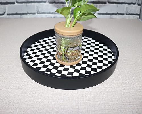 MCBZ Home Round Leather Tray, Round Decorative Tray, Round Serving Tray, Leather Ottoman Tray, Circle Coffee Table Tray,Diameter13.2 * 1.8" (Black)
