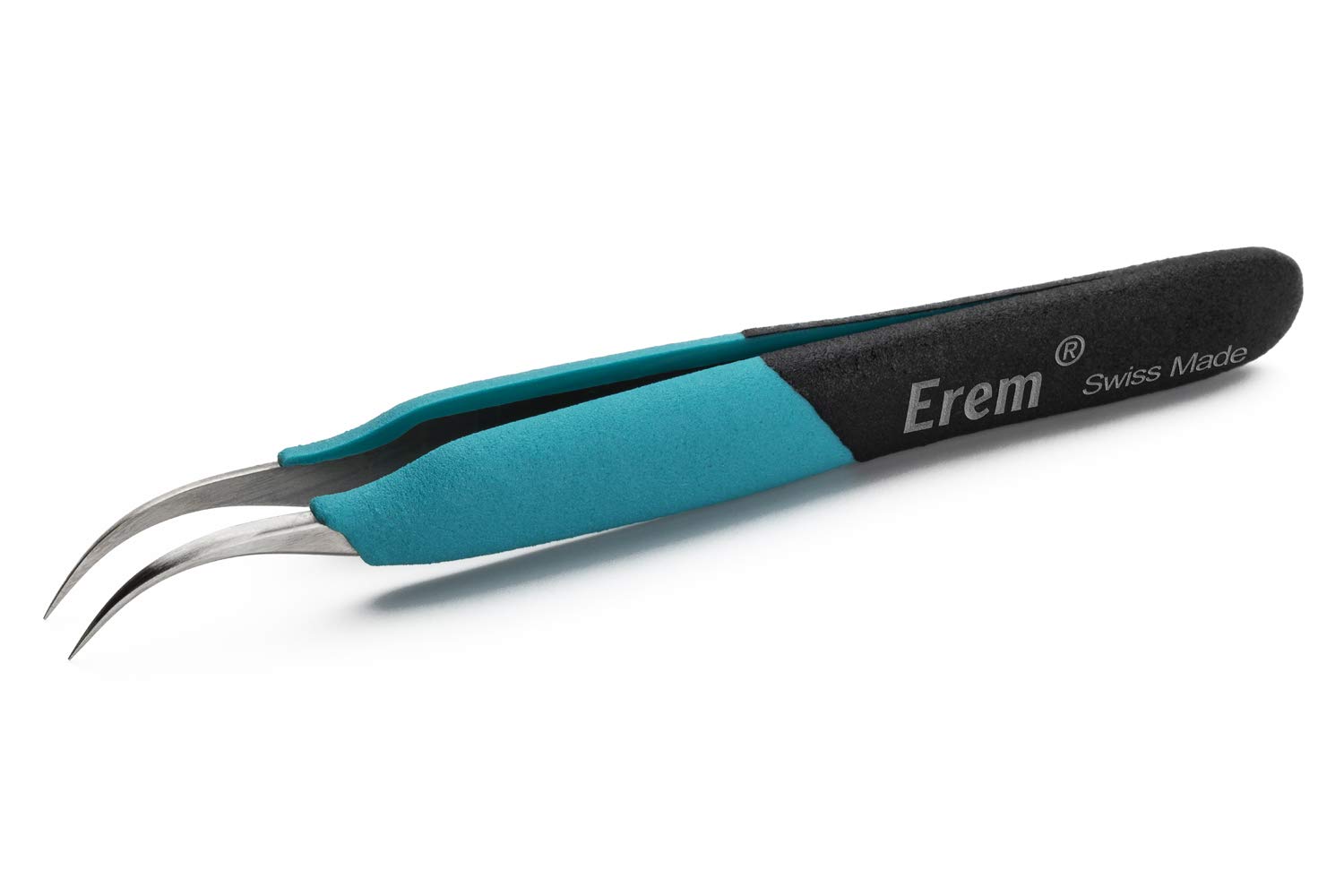 Erem E7SA Stainless Steel Curved Micro Point Anti Magnetic Ergonomic Tweezer, 5" Overall Length, 5" Length, with Curved Micro Point
