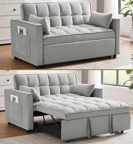 Lin-Utrend 3 in 1 Convertible Sleeper Sofa Bed with Pull Out Sofa Bed, Modern Velvet Loveseat Futon Couch with Adjustable Backrest and Lumbar Pillows,Small Love Seat Lounge Sofa Bed for Small Space
