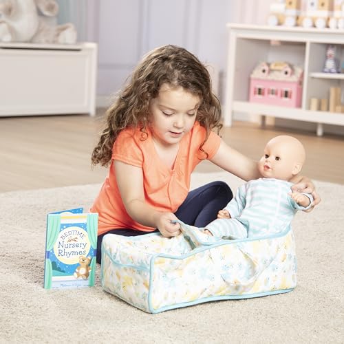 Melissa & Doug Mine to Love Bassinet Play Set Portable Carrier for Dolls with Crinkle Toy, for 3+ years, Nursery Rhyme Book