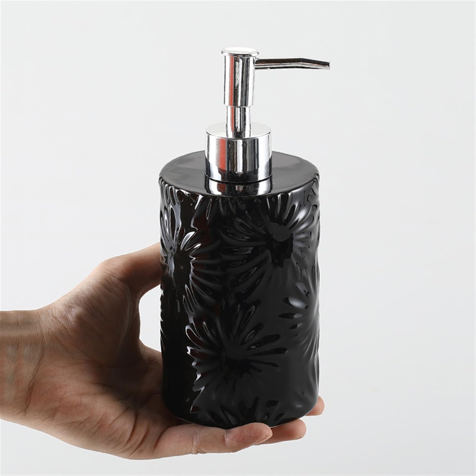 Black Soap Pump for Lotion Massage Essential Oil Dishwashing Soap Pressed Flower Soap Dispenser Ceramic Soap Bottle for Kitchen Farmhouse