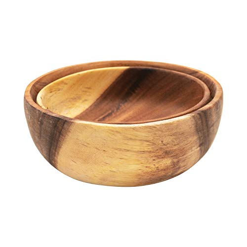 Creative Co-Op Acacia Wood, Set of 2 Bowl, Natural, 2