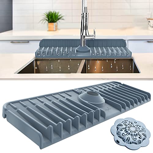 Kitchen Sink Splash Guard 17.56β Longer, Splash Guard for Sink, Kitchen Faucet Splash Guard, Fully Wrapped, Silicone Faucet Handle Drip Catcher Tray, Sink Protectors Faucet Mat for Kitchen Bathroom