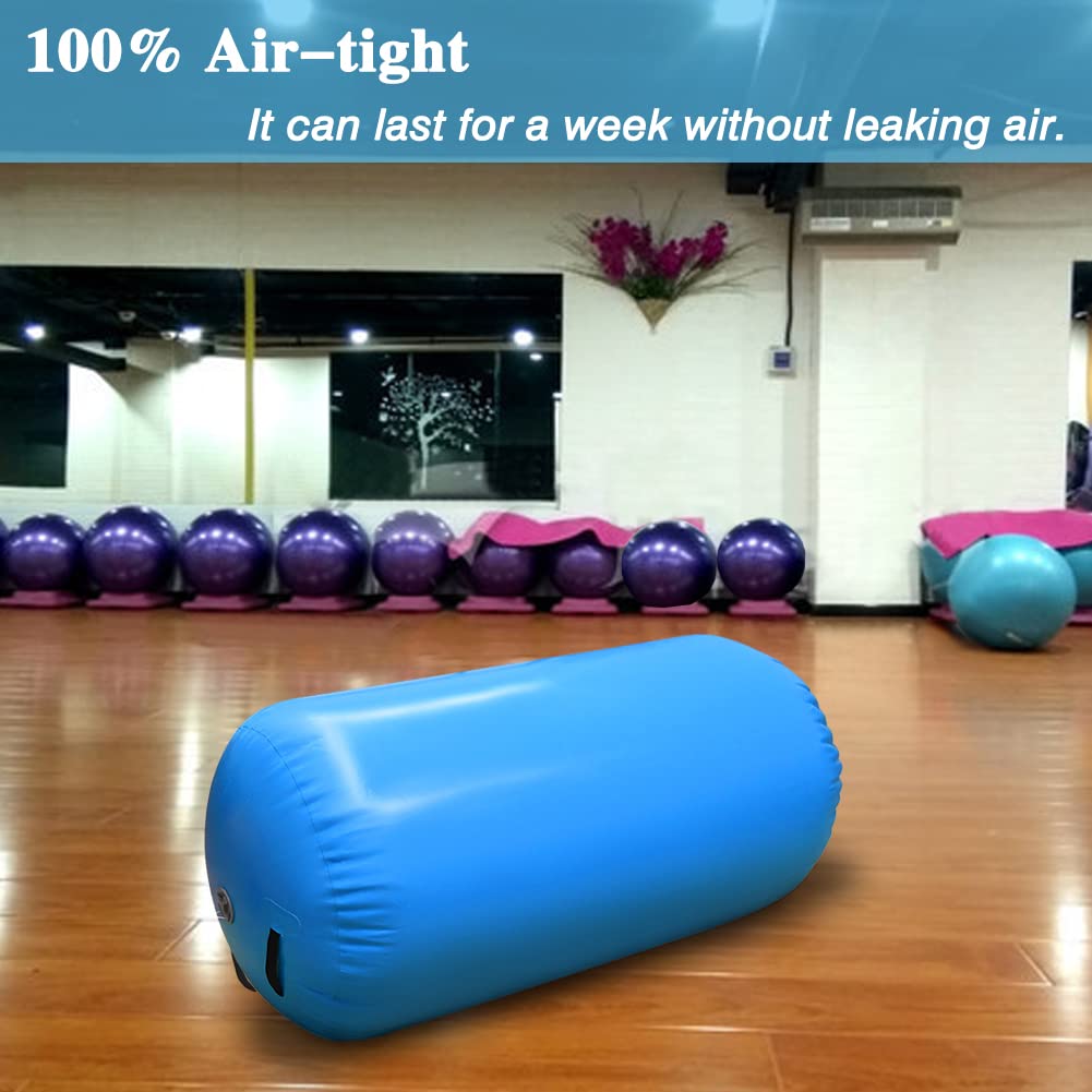 BYBAG Air Barrel Back Roller Inflatable Tumbling Mat with Electric Pump,Tumble Track Gymnastic Equipment Exercise Mats for Home Use,Gym Training,Cheer leading,Yoga (BLUE, 75CM*120CM)