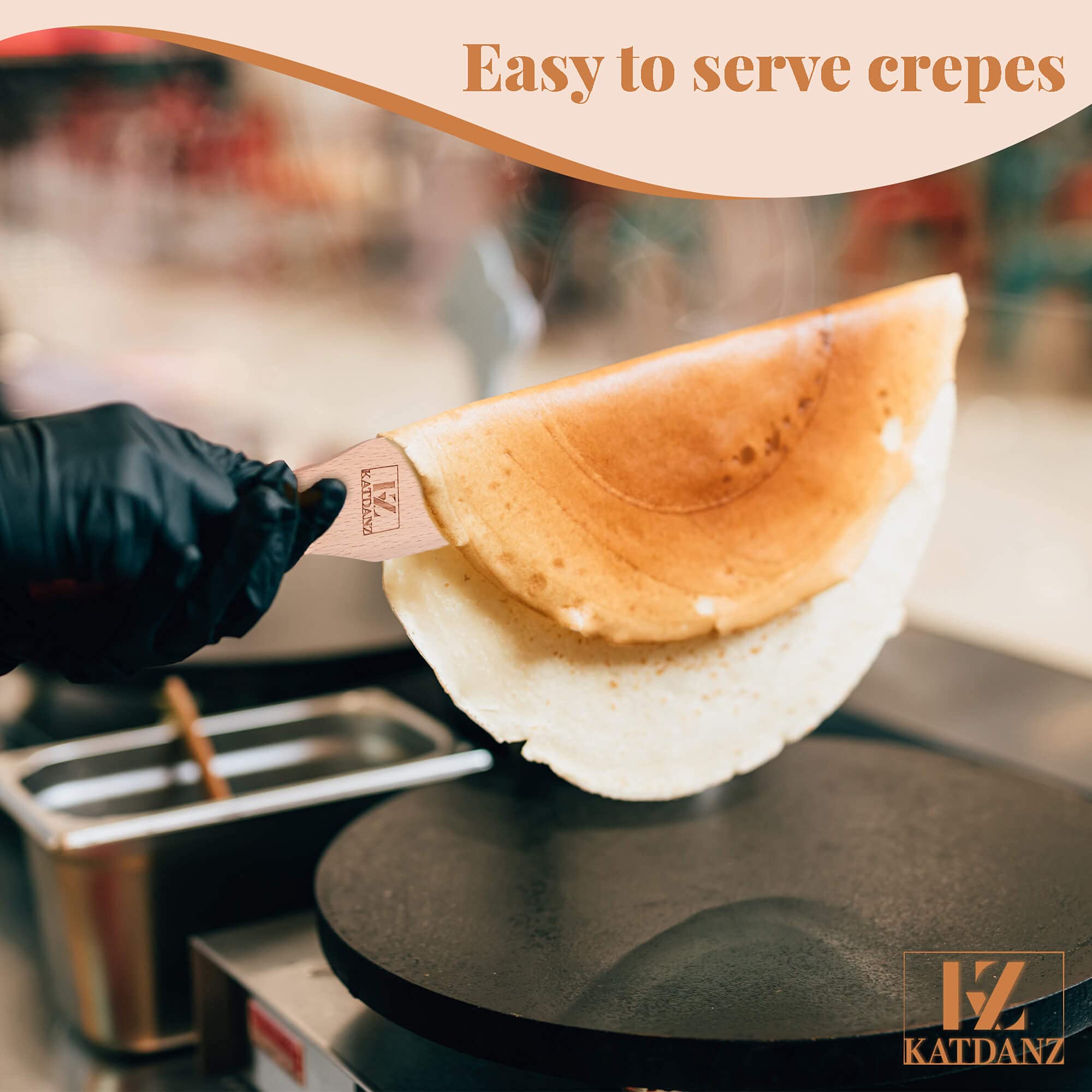 Crepe Spreader Spatula and Ladle Kit - Large and Medium Beachwood Versatile Pancake Tool 3 Recipes Included - Convenient Size for Nonstick Disc Pan Crepe Maker - Lightweight Wooden Flipper - Great Set