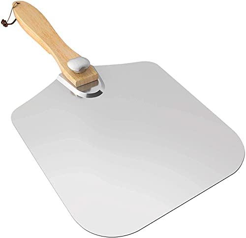 Kitchenware Hero Pizza Peel Aluminum Metal Pizza Paddle With Long Wood Handle,Easy Storage Pizza Shovel For Pizza, Baking, Bread Silver 1214 inch2, 12x14x2