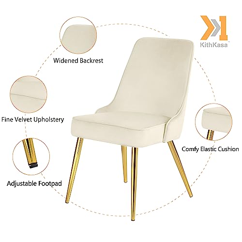 KithKasa Upholstered Dining Chairs Sets of 4 Mid-Century Modern Desk Comfy Side Chair with Gold Legs for Kitchen Living Room Cream