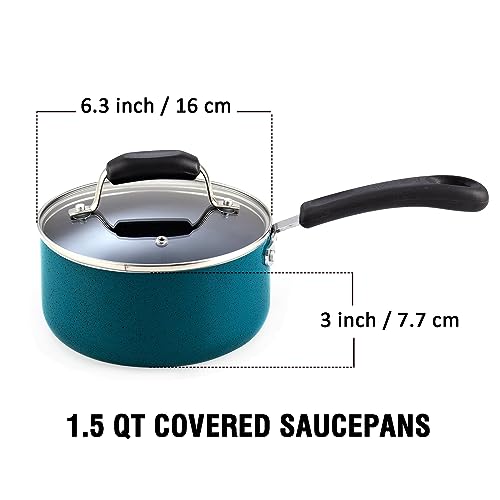 Cook N Home Nonstick Saucepan with Glass Lid 1.5 qt, Non-Stick Cookware Sauce Pan Multi-Purpose Cooking Pot, Induction Compatible, Turquoise
