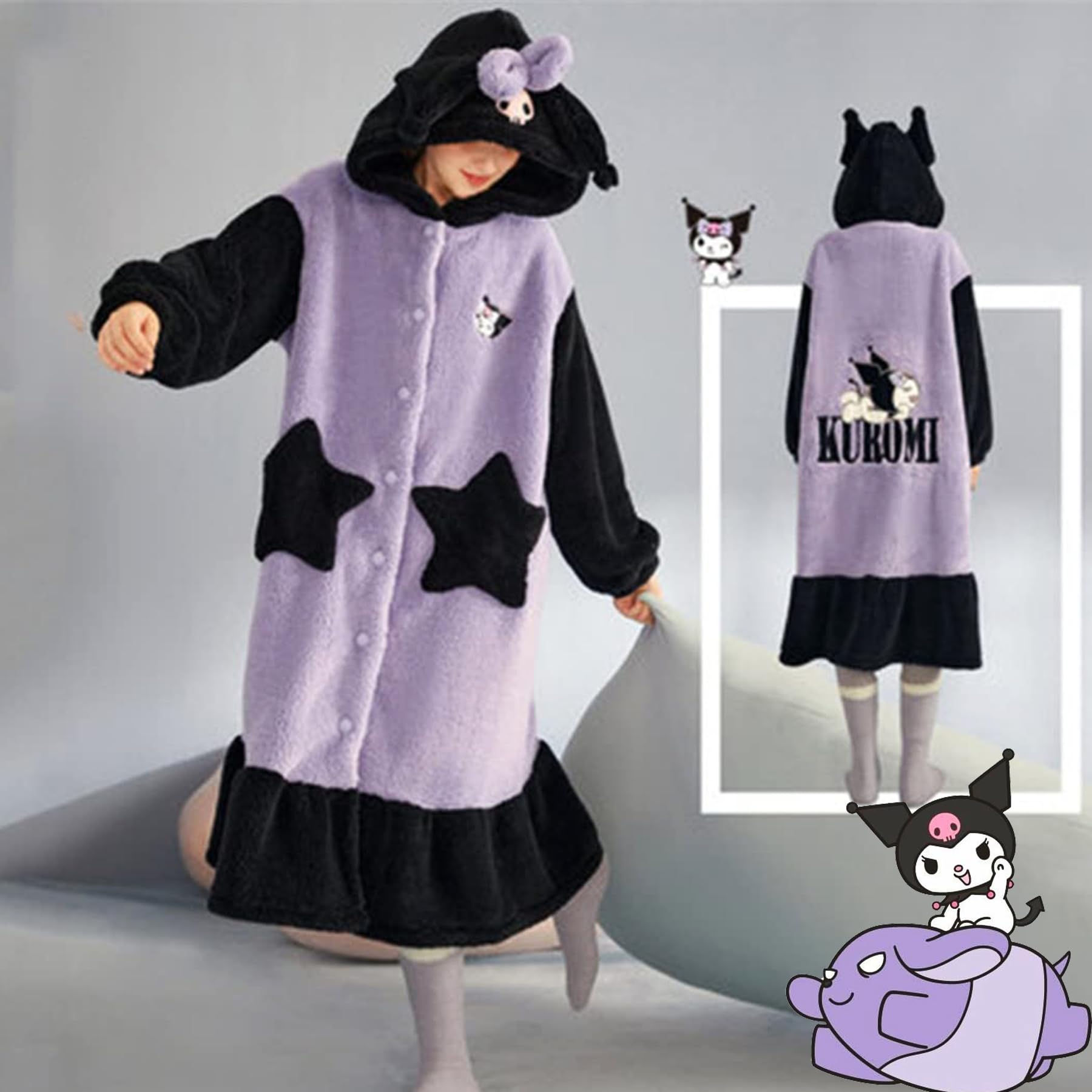 Cartoon Pajamas Girl Warm Plush Sleepwear Robe Button Bathrobe Halloween Christmas Cosplay Clothes
