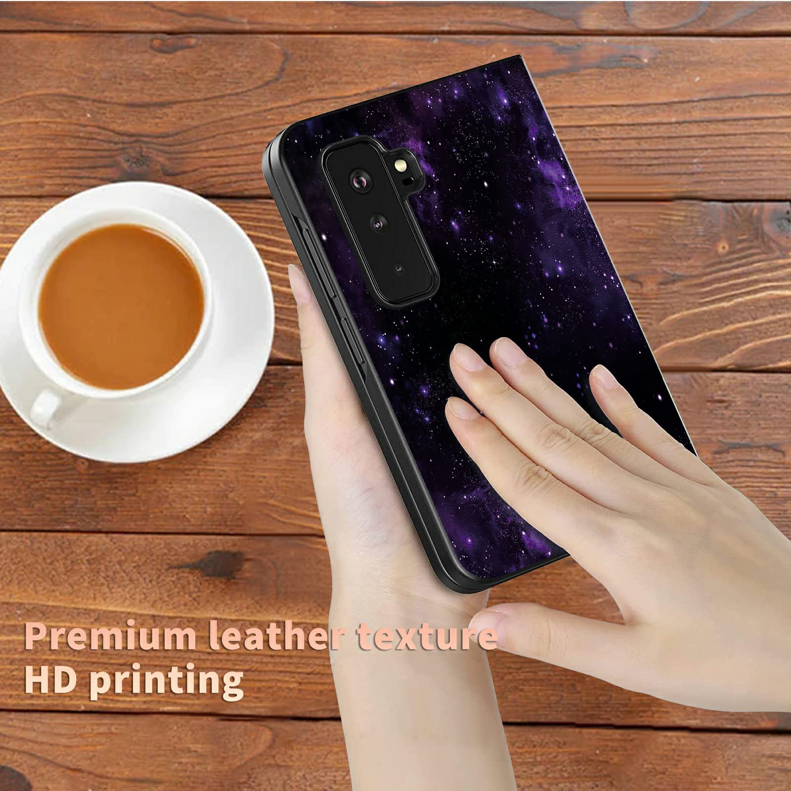 BWEGRHE Purple Galaxy Designed for Microsoft Surface Duo 2 Case, Full Cover Ultra Thin PU Leather Back Hard PC Phone Case for Microsoft Surface Duo 2 2nd 2021