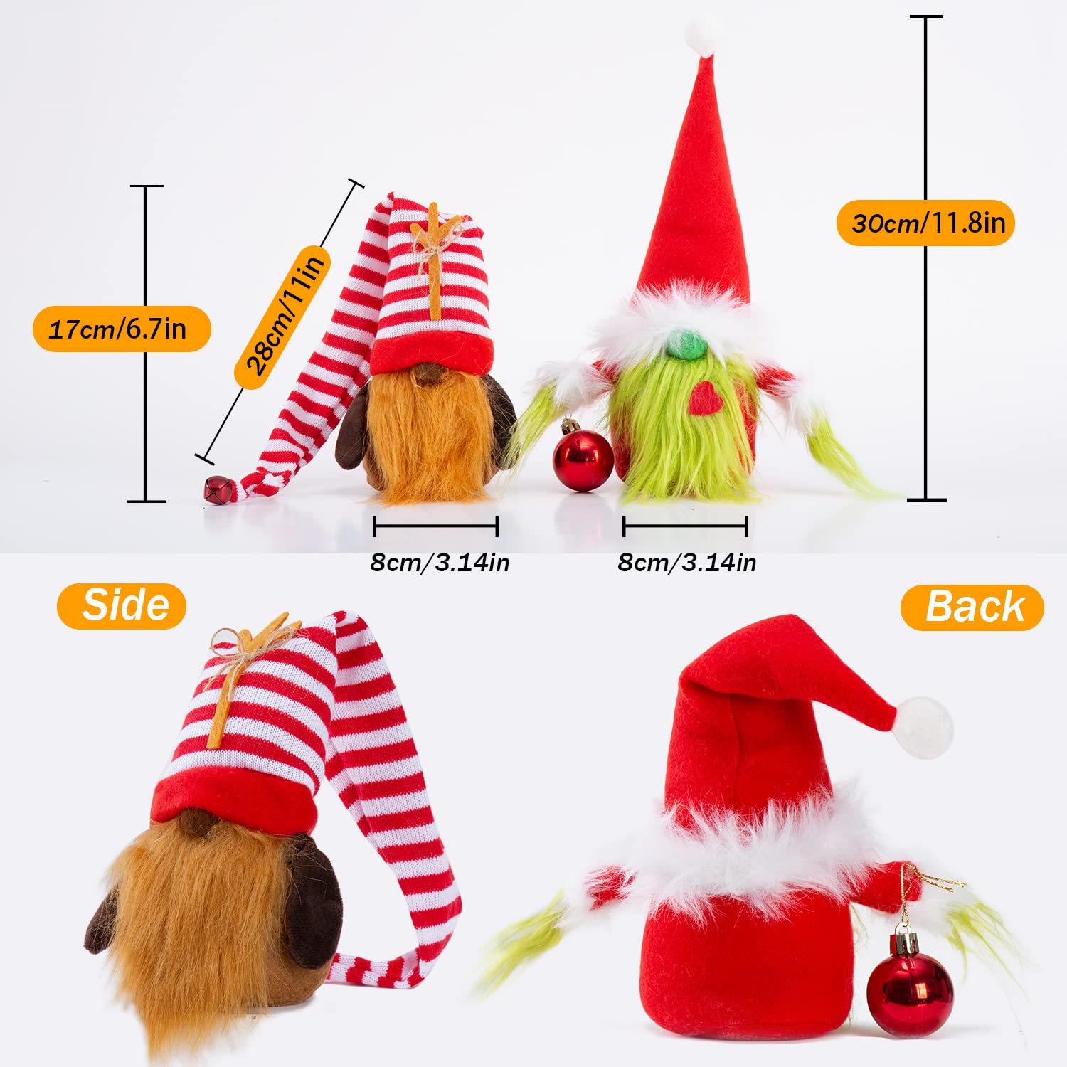 BWFY Christmas Gnomes Decorations 2-Pack Handmade Swedish Tomte Plush Gnomes Scandinavian Santa Elf Christmas Table Tiered Tray Ornament Gnome Christmas Decor Gifts