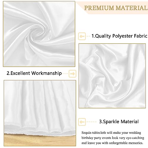 MODFUNS 2 Pack White Satin Party Tablecloth Rectangle 58x108 Inch Bright Silk Table Cloths Satin Table Covers Smooth Fabric Tablecloth Runner Vintage Overlay for Wedding Banquet Birthday Table