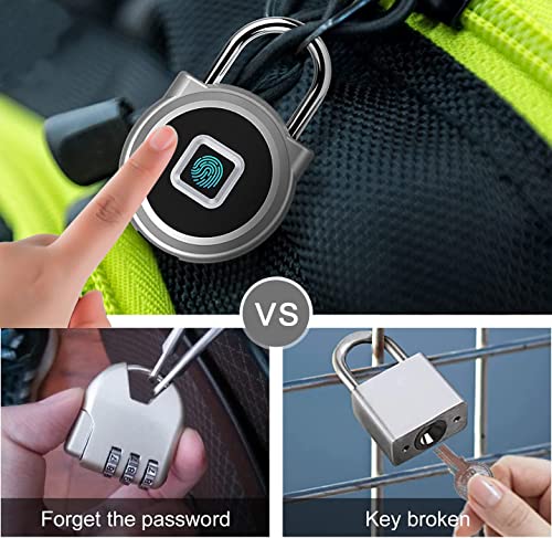 eLinkSmart Gym Locker Padlock with Fingerprint Remote Authorized Unlock Record - Waterproof Security Keyless Smart Lock for School Gym Locker Backpack Gun Case Field Box Silver